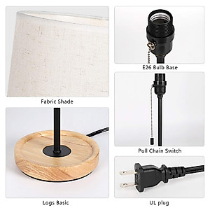 HAITRAL Bedside Table Lamp - Modern Nightstand Lamp with Linen Fabric Shade Wooden Desk Lamps for Bedrooms, Office, College Dorm, Dinning Room, Girls Room - 16 Inches (HT-AD005)