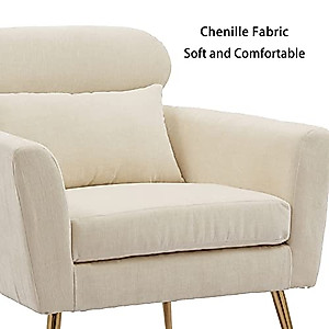 mikibama Mid Century Modern Accent Chair Upholstered Reading Chair Armchair with Throw Pillow Armchair Side Chair for Living Room Bedroom Dorm Room Office (Beige, Chenille)