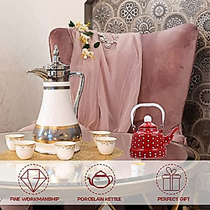 Tea Kettle Ceramic Enameled Teapot Red Dot Tea Kettle Stainless Steel Water Boiling Pot For Kitchen Stovetop 1.7L