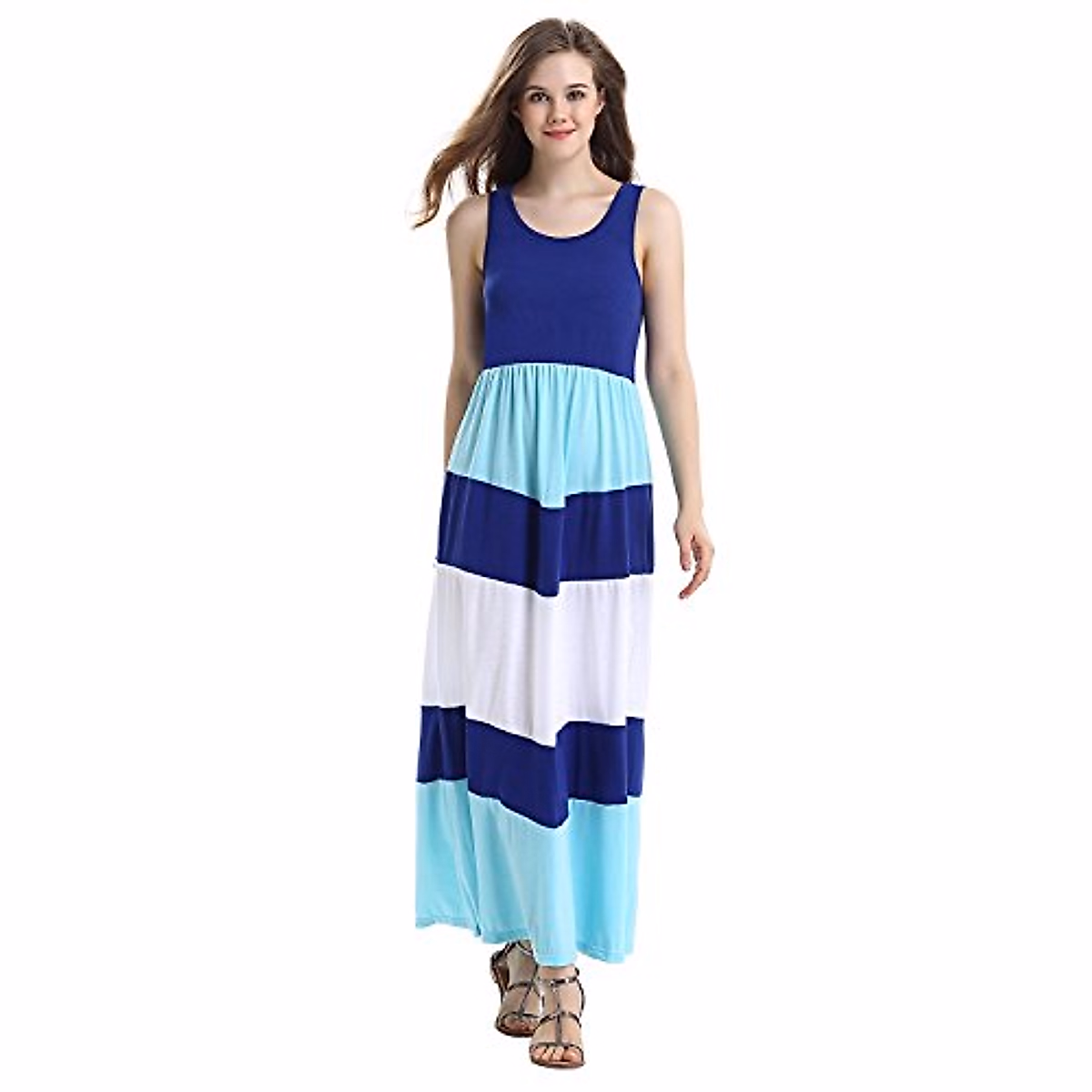 Demetory Women`s Chevron Zig Zag Striped Tank Top Maxi Dress (Small, 1214 Navy)