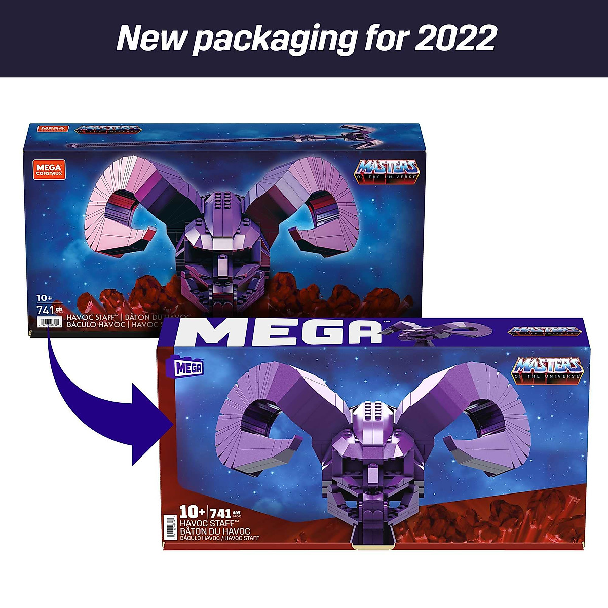 Mega Masters of The Universe Building Set, Havoc Staff with 741 Pieces, 40 Inches Long, for Adult Collectors