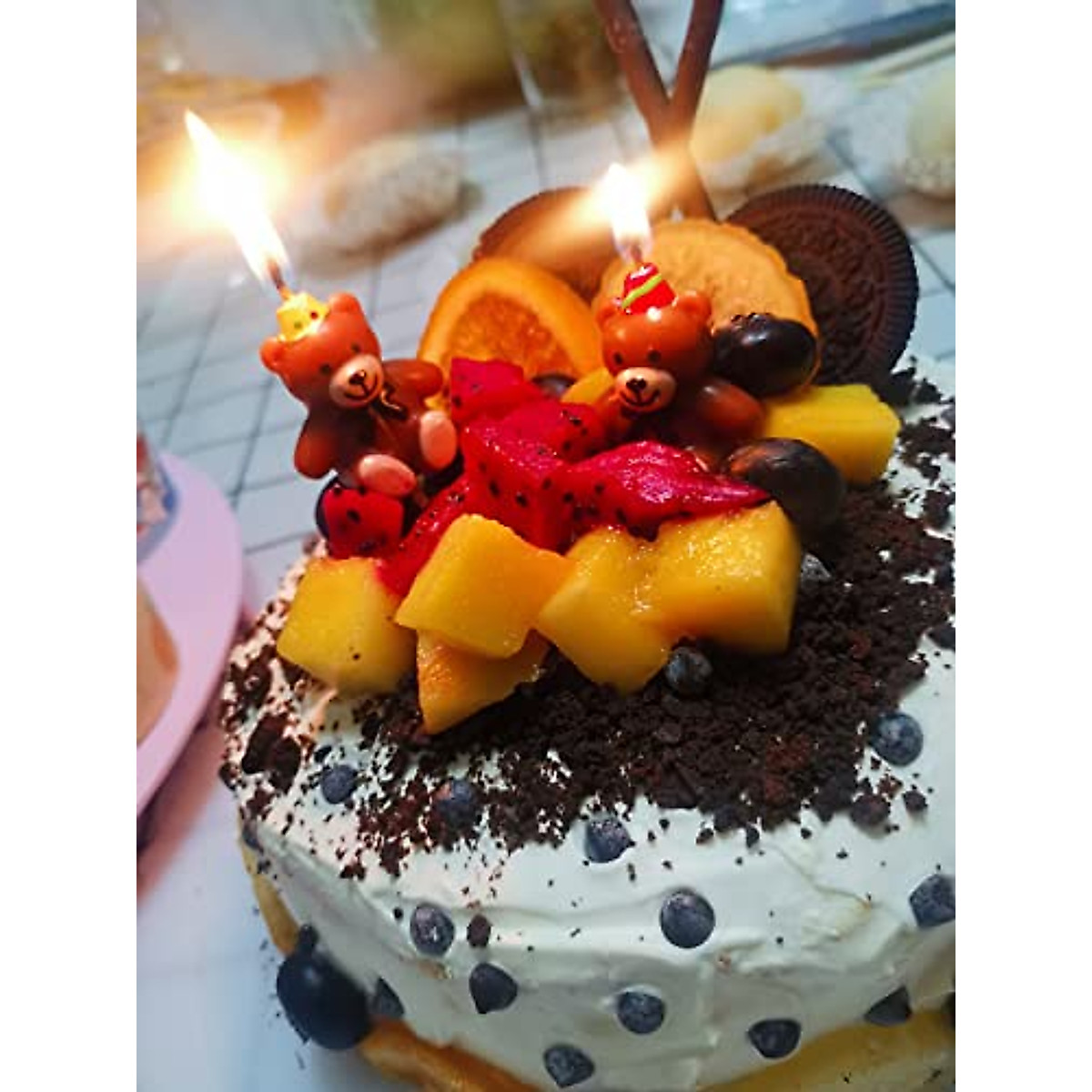 5 Pcs Cute Bear Birthday Candles, Mini Teddy Bear with Hat Cake Cupcake Topper Candle for Birthday Baby Shower Wedding Party Supplies