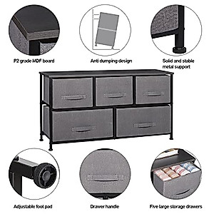 ZenStyle Fabric Dresser with 5 Drawers, Dresser Storage Tower, Storage Cabinet Organizer Unit for Bedroom, Living Room, Closet, Entryway, Hallway, Nursery Room, Grey