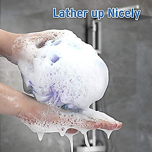 DadyMart Bath Shower Loofah Sponge 60g Bath Mesh Pouf Shower Ball Body Scrubber Exfoliating Bath Sponge for Women and Men, Set of 4, Flower