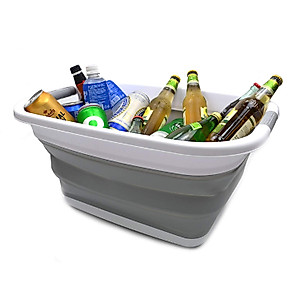 SAMMART Set of 2-31L (8.1 gallon) Collapsible Plastic Laundry Basket-Pop Up Storage Container-Portable Washing Tub - Space Saving Hamper/Basket, Water capacity: 23L (6 gallon) (2, Grey)