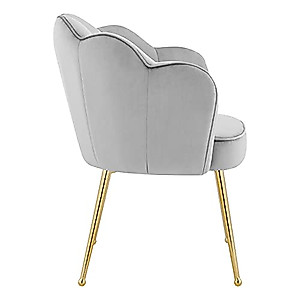 Iconic Home Mia Rose Dining Side Chair Velvet Upholstery Scalloped Clamshell Back Gold Plated Solid Metal Legs (1 Piece) Modern Transitional, Silver