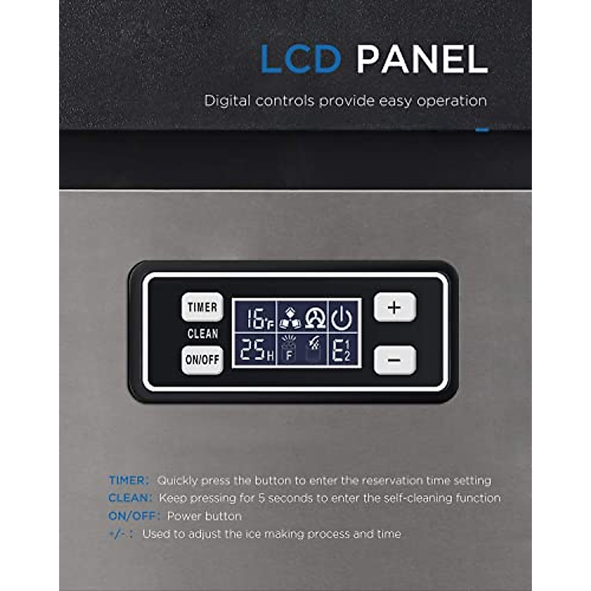 Northair Commercial Ice Maker Machine 200lbs Ice /24H Stainless Steel Free-Standing Ice Maker Machine with LCD Display, Ideal For Restaurant, Bar, Coffee Shop