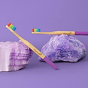 MamaP Rainbow Bamboo Toothbrush, Biodegradable, Natural Bamboo Toothbrush for Sensitive Teeth, Non-Toxic + Eco Friendly toothbrushes, for Adults (3 Pack) - Rainbow