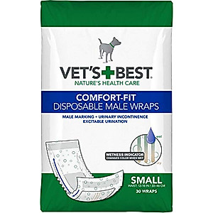 Vet’S Best Comfort Fit Disposable Male Dog Diapers | Absorbent Male Wraps with Leak Proof Fit | Small, 30Count