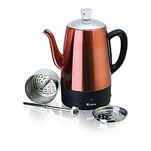 Number 1 In Service Euro Cuisine Electric Percolator Coffee Maker, Stainless Steel Coffee Machine Percolators Fast and Portable Coffee Pot, Detachable Cord and Cool Touch Handle (8 Cup)