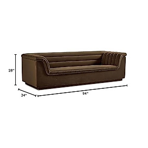 Meridian Furniture 192Brown-S Cascade Collection Modern | Contemporary Velvet Upholstered Sofa with Soft Brown Velvet Fabric, Deep Channel Tufting, Curved Arms, 94" W x 34" D x 28" H, Brown