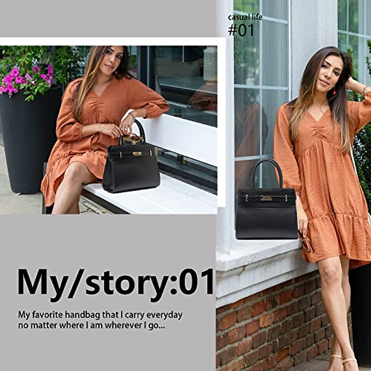 Chinllo Womens Top-Handle Handbag Every day Satchel Leather Purse Crossbody Bag with Long Detachable Strap(Black)