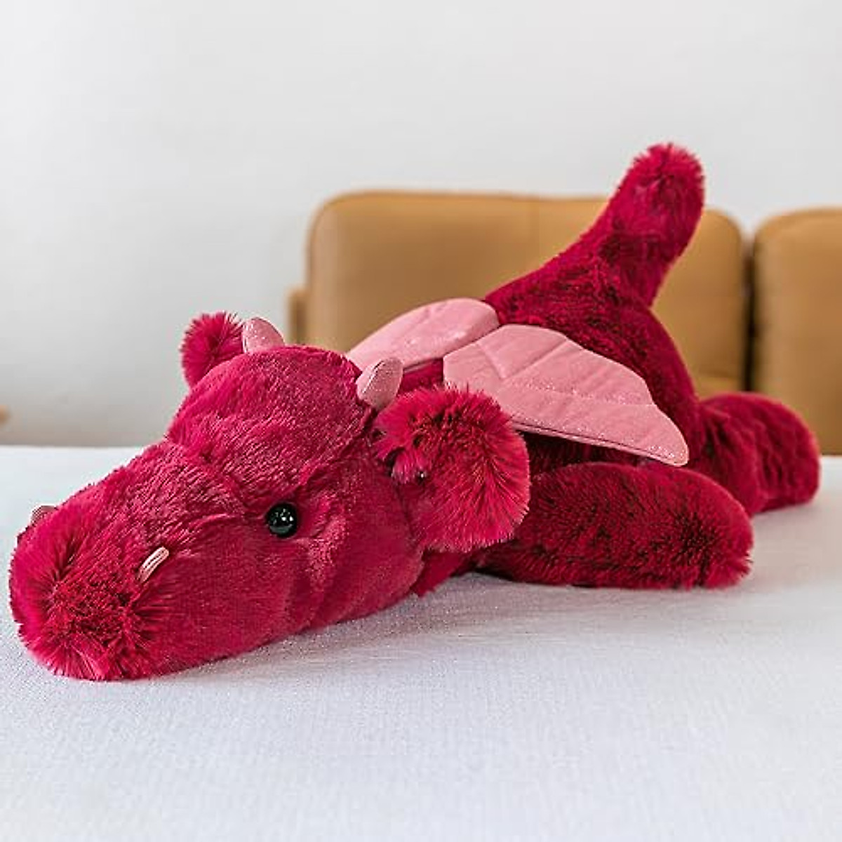 Gisqis Fire Dragon Plush 0.6lb 18" Soft Dragon Stuffed Animal Giant Cute Stuffed Red Dragon Plush Pillow Birthday Gifts for Kids