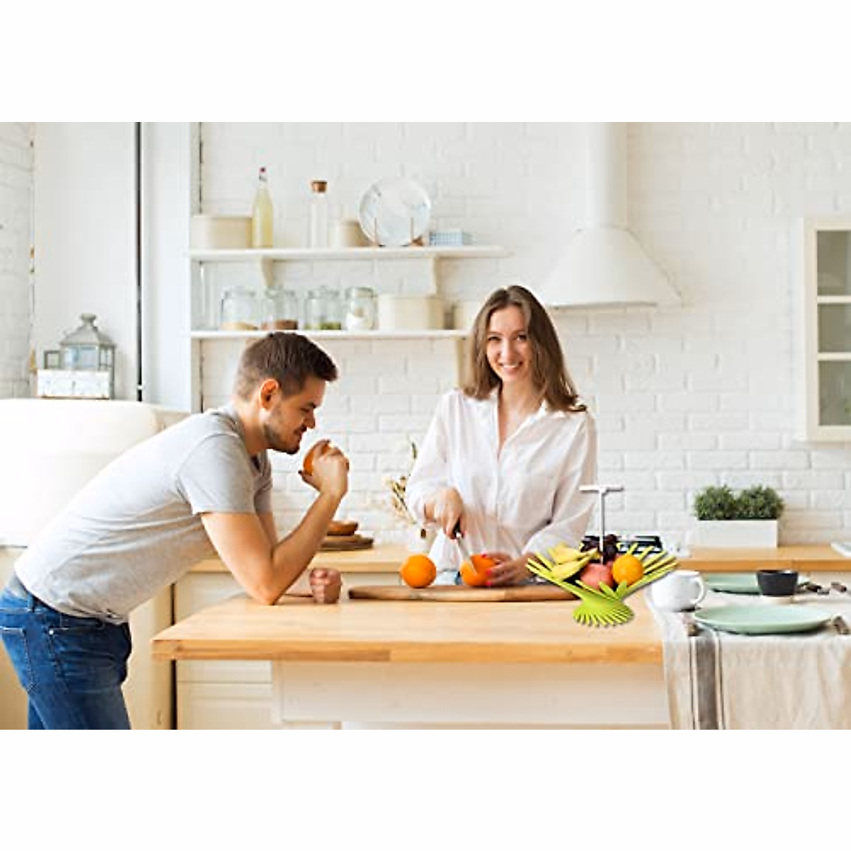 Fruit Basket for Kitchen Counter, Creative Foldable Rotation Fruit Bowl with 4 in 1 Multifunctional Melon Baller Scoop Set, Modern Countertop Fruit Holder for Kitchen Dinning Table Storage Decor