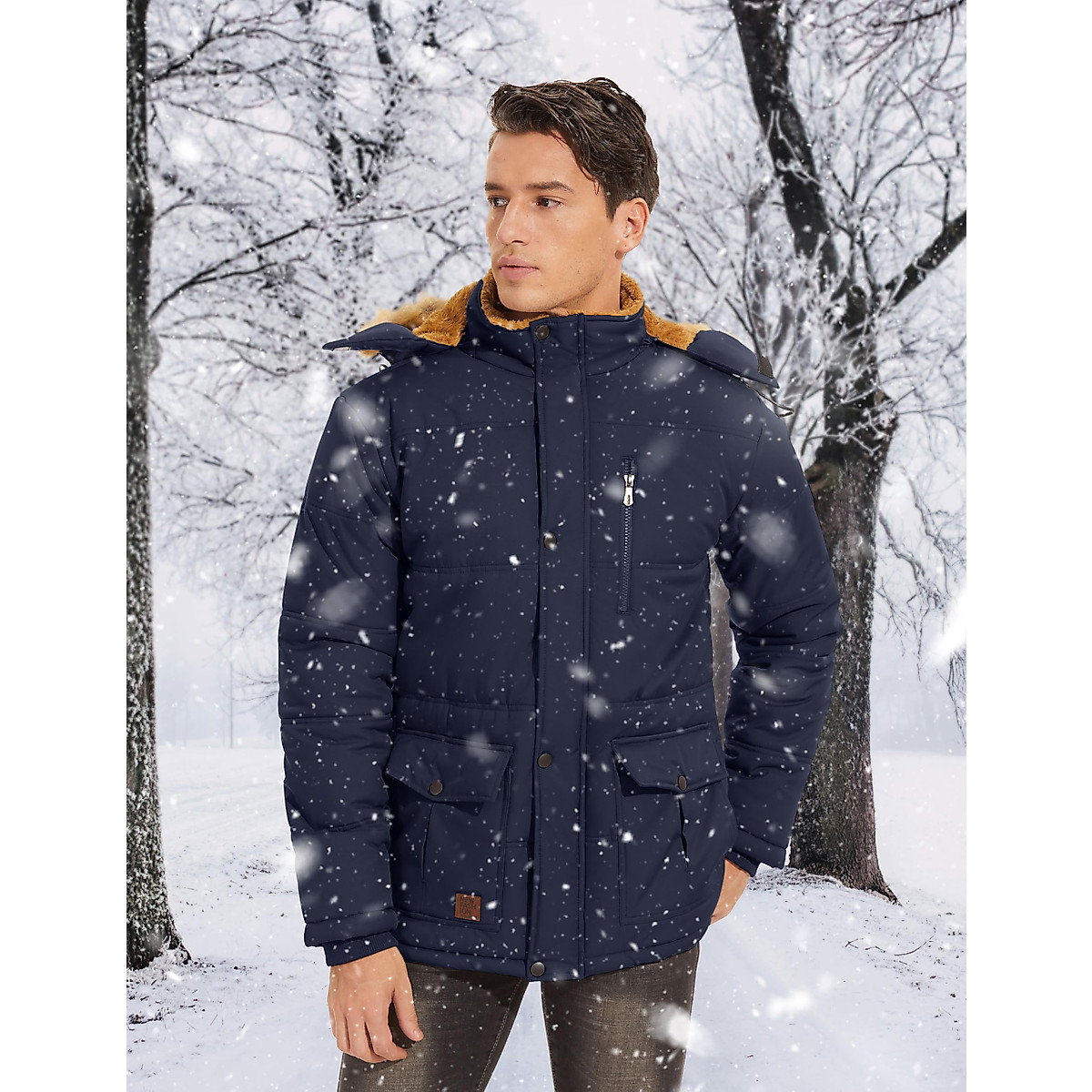 TACVASEN Men's Winter Coat Cold Weather Windbreaker Snow Coats Thick Fleece Jacket Navy, XL