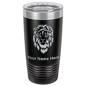 LaserGram 20oz Vacuum Insulated Tumbler Mug, Lion Head, Personalized Engraving Included (Black)