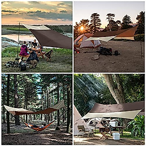 Forceatt 12X14FT Tarp with 2 Poles, Waterproof Camping Tarp Car Awning, Lightweight Camping Tarp Sun Shelter Can be Used with Car,Tent and Hammock in Camping,Hiking,Backpacking,Garden and Traveling.