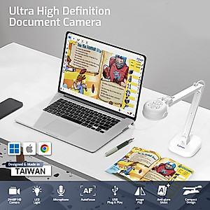 INSWAN INS-1 USB Document Camera — 8MP Ultra HD, Auto Focus, LED Light, Built-in Microphone, Mac OS, Windows, Chromebook Compatible for Distance Learning, Remote Teaching, Web Conferencing, Live Demo