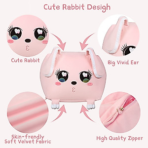 Big Ear Rabbit Toy Organizers and Storage, Cute Bean Bag Chair Pink for Girls Room Decorations, Large Size 22x24 Inch Velvet Extra Soft, Cover ONLY