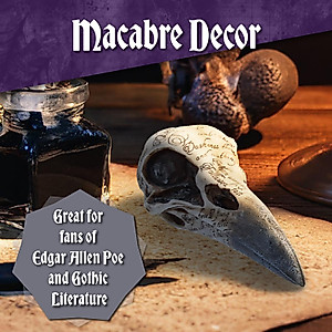 Nemesis Now Edgar's Raven Skull Figurine, Gothic Decor, Bird Skeleton, Hand-Painted Resin, Edgar Allan Poe Themed Ornament with Engraved Poem, 21cm