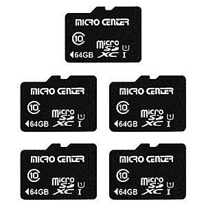Micro Center 64GB Class 10 MicroSDXC Flash Memory Card with Adapter for Mobile Device Storage Phone, Tablet, Drone & Full HD Video Recording - 80MB/s UHS-I, C10, U1 (5 Pack)
