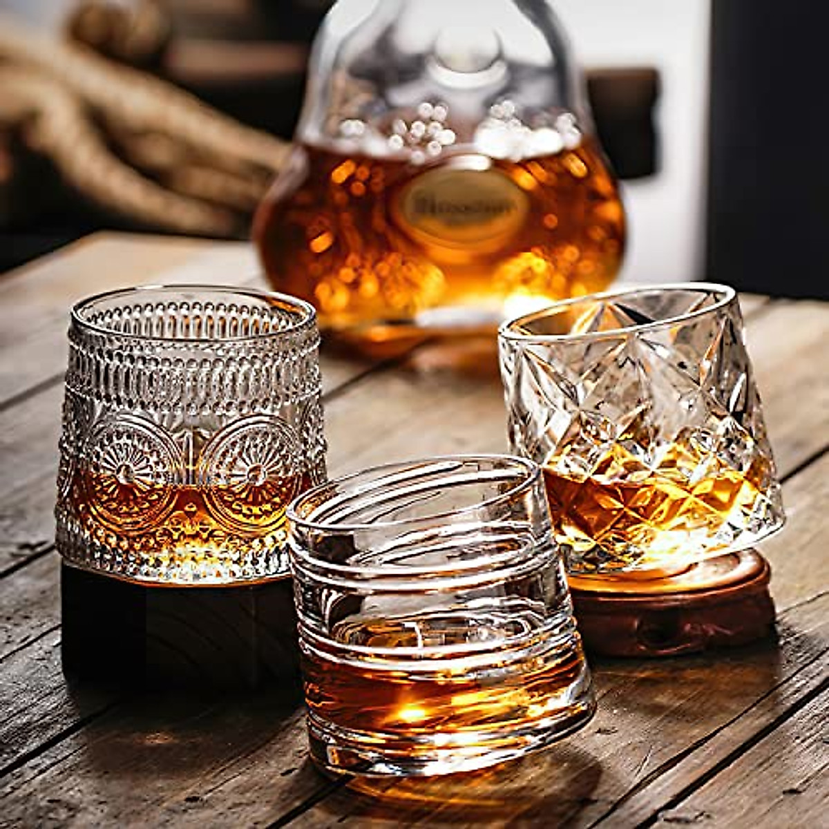 Kingrol 6 Pack Whiskey Glasses, 8.5 oz Spill-Resistant Old Fashioned Glasses, Rotatable Glassware Set for Drinking Bourbon, Scotch, Liquor, Cocktails, Beverages