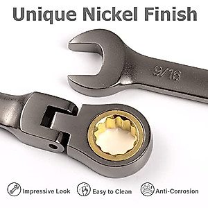 YIYEIE 9 Pc. Flex-Head Ratcheting Wrench Set, SAE 5/16, 11/32, 3/8, 7/16, 1/2, 9/16, 5/8, 11/16, 3/4 Inch, 72 Tooth, Nickel Plating, Cr-V Steel, Flexible Combination Wrench Set with Swivel Ratchet