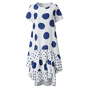 Cnebo Business Dresses for Women 2023 Ladies Short Sleeve Round Neck Polka Dot Prints Side Pockets Long Dress