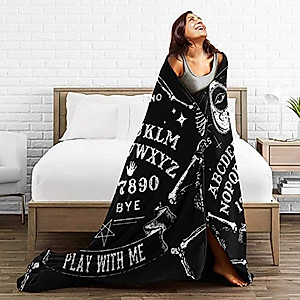 Cozy Soft Easter Blanket Flannel Fleece Spring Throw Blanket for Kid with 3D Print for Couch Bed Sofa Great Travel Campping Blanket Vintage Skeleton Magic Ouija Board Black (50" x40)