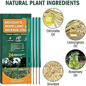 Mosquito Repellent Incense Sticks Outdoor Patio, 24pcs Citronella Incense Sticks, Deet Free Natural Organic Mosquito Barrier Mosquito Repellent Killer for Patio, Camping, Fishing