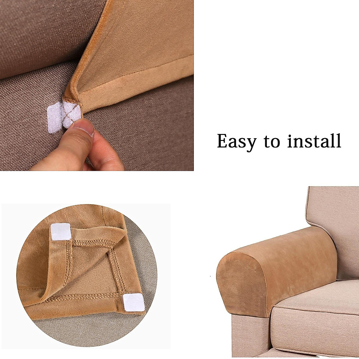 Stretch Velvet Sofa Armrest Covers 2 Piece Chairs Sofas Arm Covers Sofa Chair Recliner Couch Armrest Protector Anti-Slip Arm Slipcovers,Brown