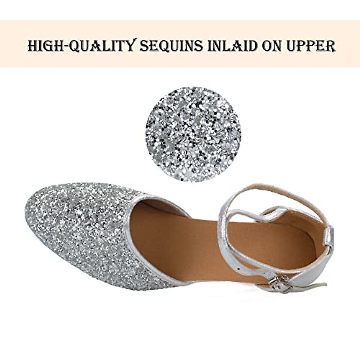 TRIWORIAE - Women/Girl Ballroom/Latin/Standard Dance Shoes Sandals Silver Suede Sole Indoor 8