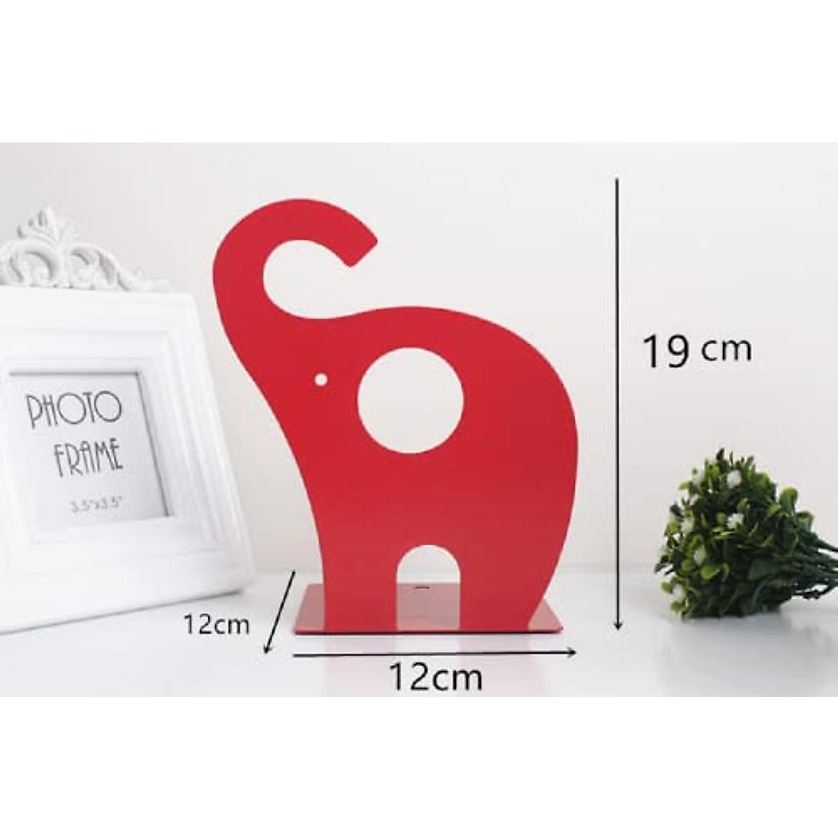 zmgmsmh one Pair Cute Cartoon Elephant Nonskid Bookends Art Bookend Metal Bookends (Red)