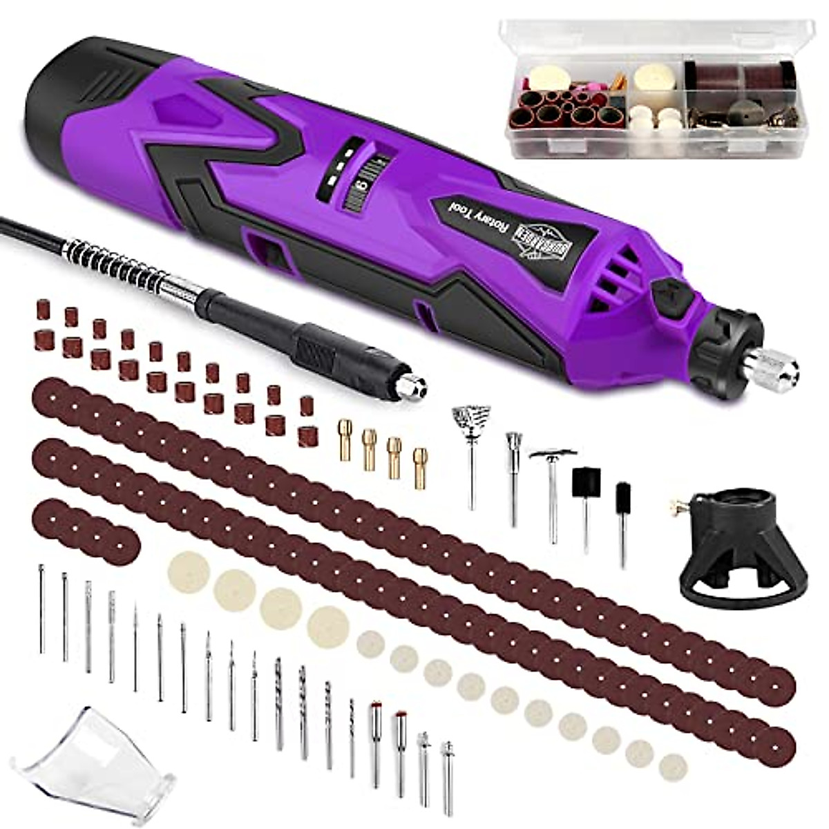 12V Cordless Rotary Tool Kit, 6-Speed(5000-30000 RPM),150 Accessories, Universal Keyless Chuck and Flex Shaft Rotary Tool, Electric Power Rotary Tools for Sanding, Polishing, Drilling, Cutting, DIY