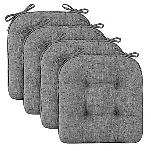 Wellsin Chair Cushions for Dining Chairs 4 Pack, 15.5" X 15.5" Kitchen Chair Cushions with Ties and Non-Slip Backing, Tufted Shredded Memory Foam Kitchen Chair Pads, Dark Gray