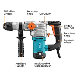 Berserker 1-1/8" SDS-Plus Rotary Hammer Drill with Safety Clutch,9 Amp 3 Functions Corded Rotomartillo for Concrete - Including 3 Drill Bits,Flat Chisel, Point Chisel,Carrying Case
