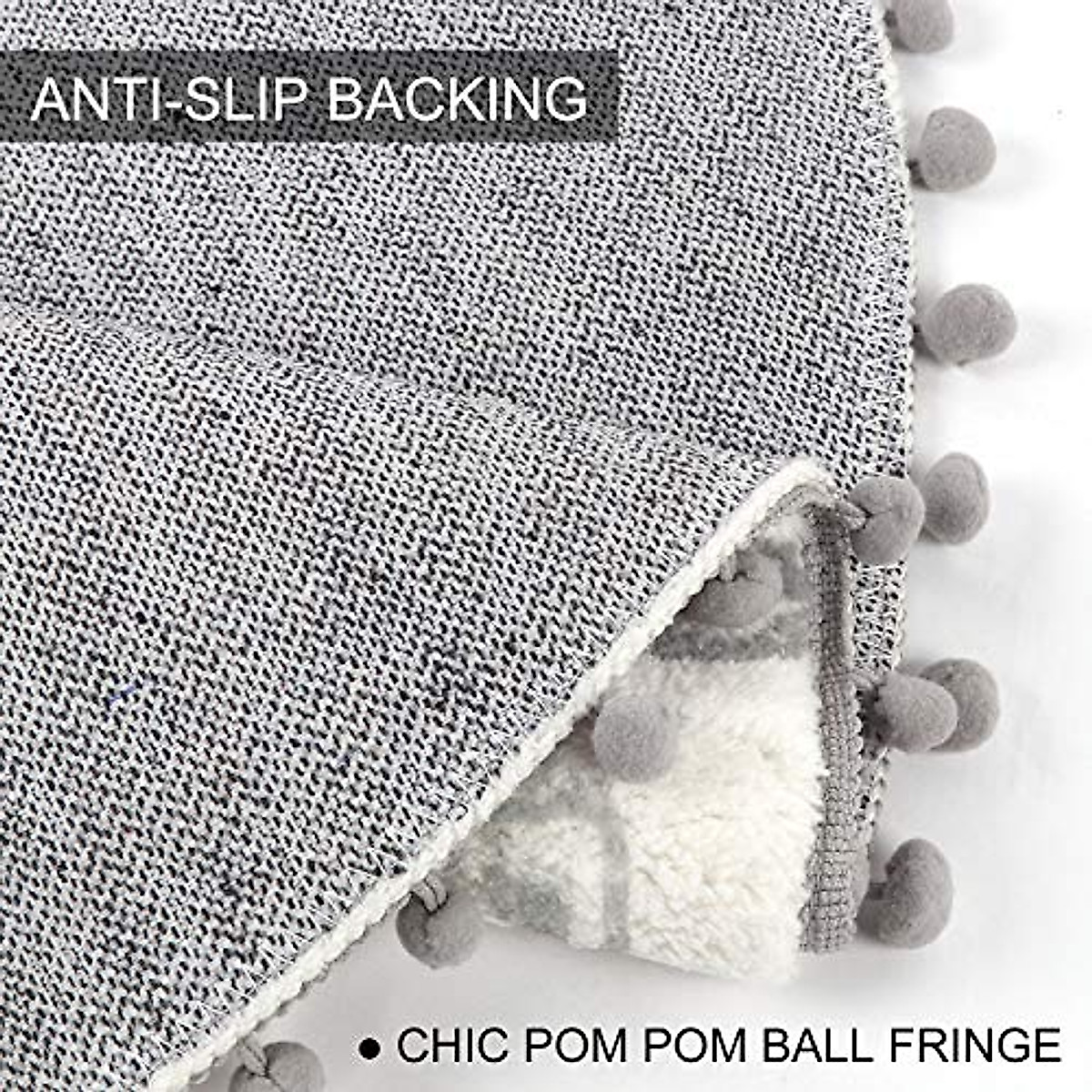 HAOCOO Bohemian Round Rug 2ft, Non-Slip Circle Rug with Pom Poms Fringe Gray Small Rug,Soft Velvet Washable Bathroom Rugs Mandala Floor Mat Carpet for Sink Bedroom Nursery Decor