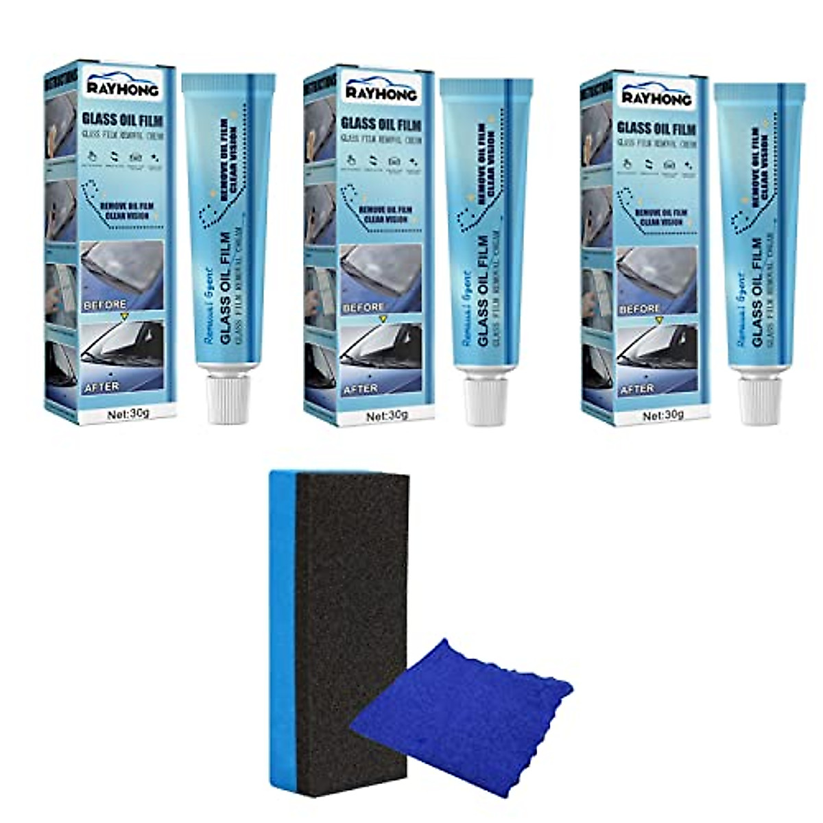 5Pcs Car Glass Oil Film Cleaner - Glass Oil Film Removing Paste Car Glass Polish Degreaser Cleaner Oil Film Bathroom Window Glass Clean Polishing Paste (3Pcs)
