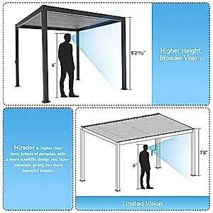 SORARA Louvered Pergola Mirador 10' × 20' Aluminum Gazebo with Adjustable Roof for Outdoor Deck Garden Patio (Charcoal Black)