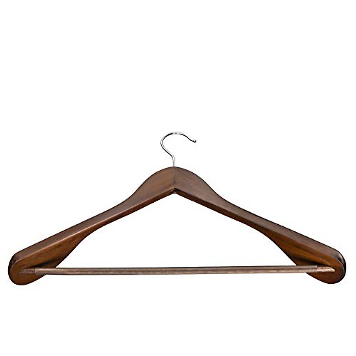 Bartnelli Wood Coat Hangers with Non-Slip Bar for Pants, Jeans and Trousers – Solid Wooden Jacket and Coat Hangers with Chrome Swivel Hook – Vintage Finish - Pack of 6