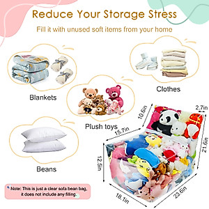 deependo Clear Stuffed Animal Storage Bean Bag Chair for Kids, PVC Bean Bag Chair, Creative Plush Toys Storage, Waterproof Bean Bag Chair Cover for Organizing Toddler & Kids' Rooms Plush Toys