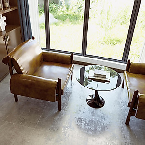 BAOMKONG Accent Leisure Chair,Vintage Chair with Solid Wood and Oil Wax Leather Upholstered,Armrest Chair for Living Room, Bedroom, Reading, Balcony,Brown