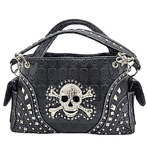 R2N fashions Rhinestone Skull Western Concealed Carry Handbag and wallet set (Black embossed)