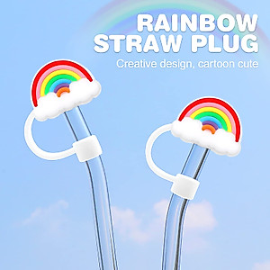 BESTOYARD Silicone Straws Tips Cover Cartoon Rainbow Reusable Compatible with Stanley Drinking Straw Lid Plug Anti-dust Airtight Seal Splash Proof For Telescopic Straw Beverages
