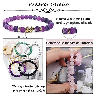 SAMOCO 10PCS 8MM Chakra Bead Bracelet Elephant Gifts for Women Men Handmade Gemstone Bracelets Stretch Bracelet Crystal Lava Rock Reiki Yoga Balancing Bracelets