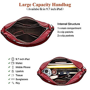 Over Earth Soft Leather Handbags for Women Crossbody Purses Multi Pockets Shoulder Bags Messenger Bag Medium(O120E UG Wine Red)