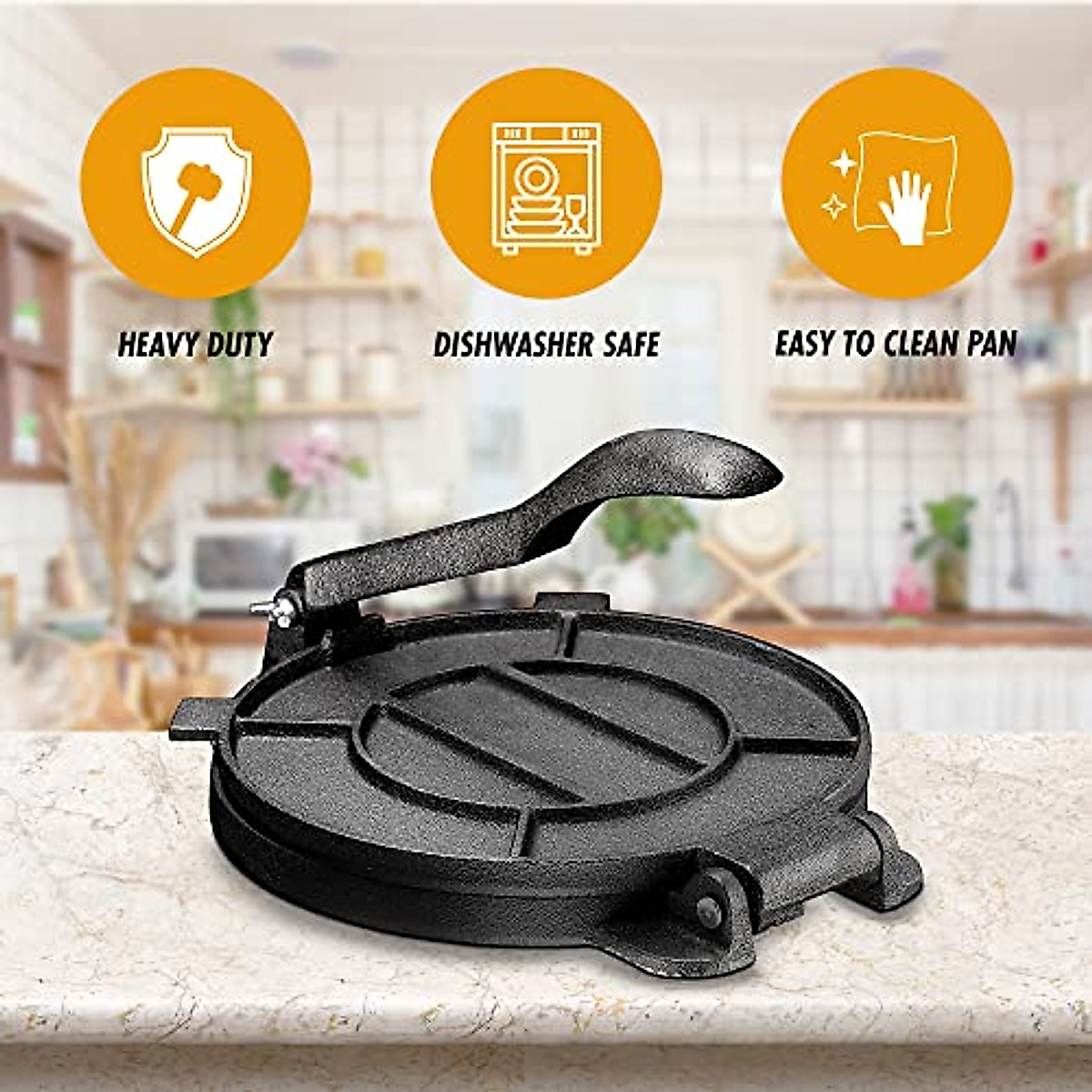 Bruntmor Pre-Seasoned 8" Cast Iron Tortilla Press - Perfect for making Mexican Spanish Rotis, Pataconera, Tortilla, Quesadilla Maker. 8 inch Heavy-Duty dough Presser, Flour Tortilla Press