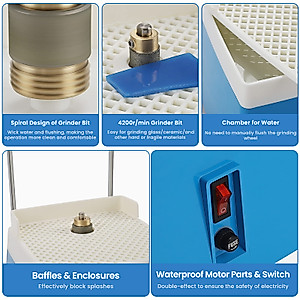ANBULL Stained Glass Grinder Machine,Mini Portable Stained Grinder Glass Art Grinding Tool with 5/8" & 1" Grinder Bits (110V, 65W, Blue)