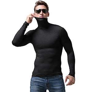 SALNIER Men Basic Turtleneck Slim Fit Long Sleeve Pullover Top Solid Thermal Knitted T-Shirt Sweaters Soft Lightweight Shirt (Black, M)