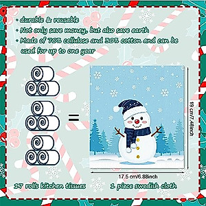 6 Pcs Christmas Swedish Kitchen Dishcloths White Blue Xmas Tree Snowflake Snowman Reindeer Dish Towel Reusable Fast Dry Kitchen Dishcloth for Christmas Winter Baking Cooking, 6.9 x 7.5 Inch